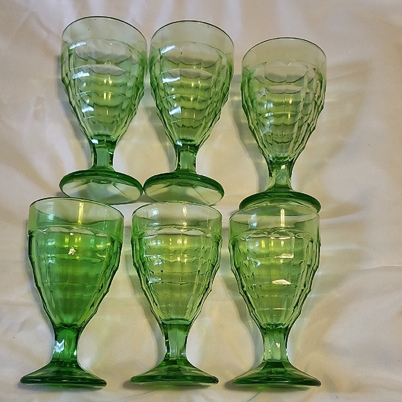Dining | Elegant Hazel Atlas Colonial Green Depression Glasses Goblet ...